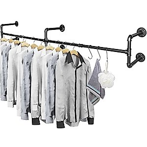 Rebala Industrial Pipe Clothing Rack 70.86" Length,Wall Mounted Clothes Rack,Max Load 132Lb Metal Commercial Garment Bar Space-Saving,Laundry Room Decor,Multi-Purpose Hanging