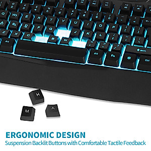 BAKTH 7 Colors LED Backlit Gaming Keyboard, Mechanical Feeling and Waterproof, Illuminated USB Wired Keyboard for Pro PC Gamer or Office