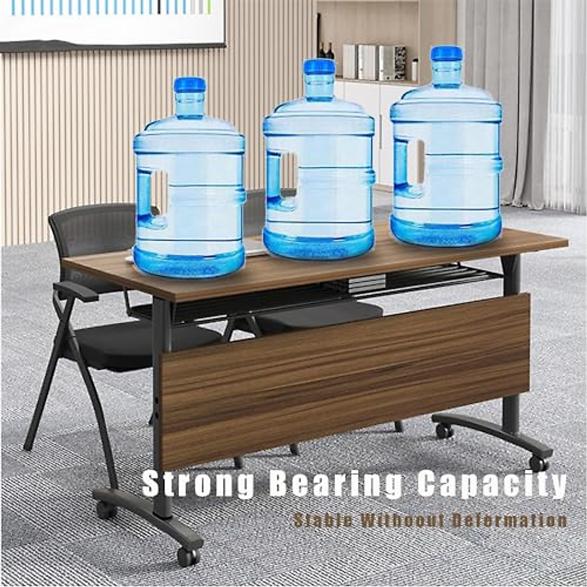 Folding Desk Portable Wood Table 3-Pack Training Room Stackable Conference Table Removable Computer Table Desk Saves Space for Conference Rooms, Media Centers (4)