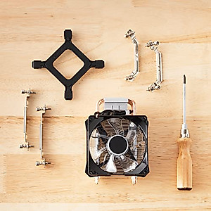 Amazon Basics Computer Cooling Fan with Cooler Master Technology, CPU Air Cooler, 4 Heat Pipes, RGB LED PWM, ‎4.02 X 3.28 X 4.96 Inch, Aluminum Fins