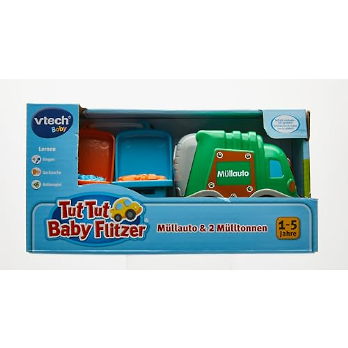 VTech Baby 80-187764 TUT Speedster Rubbish Truck and 2 Wheelie Bins Green