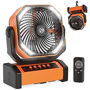 PANERGY Portable Camping Fan with LED Lantern, 20000mAh Rechargeable Battery Operated USB Fan, Auto-Oscillating Desk Fan with Remote, 4 Speeds 4 Timers Tent Fan for Jobsite, Power Outage, Hurricane