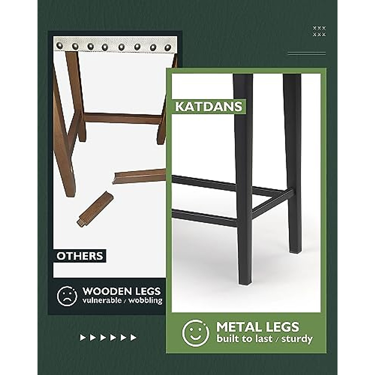 KATDANS Black Bar Stools Set of 2 Counter Height 24 Inches Backless Barstools for Kitchen Counter Modern Saddle Stools Velvet Nailhead Upholstered Stools, KS718PBK, 2Pcs