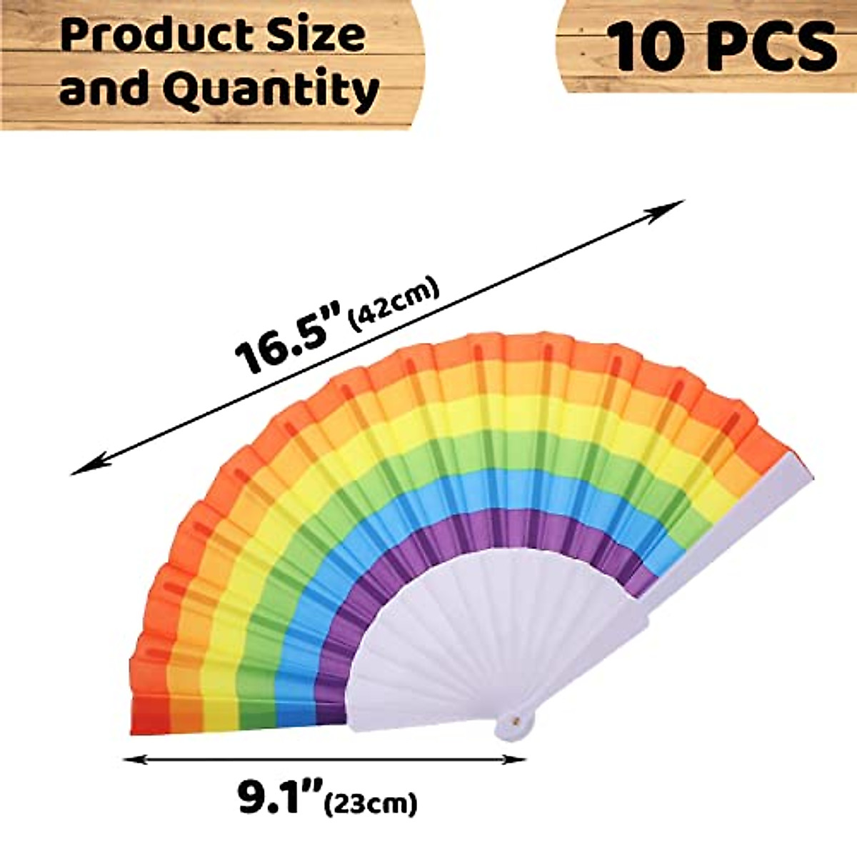 Vibrant Rainbow Folding Fans - 10 Pcs for LGBT Pride