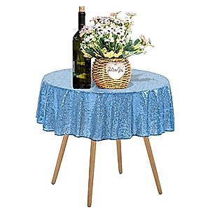 TCBESTO Baby Blue Sequin Tablecloth 50" Glitter Table Cover Round Light Blue Metallic Sequence Table Overlays Birthday Cake Party Christmas Decorations Vintage Wedding Table Cloth