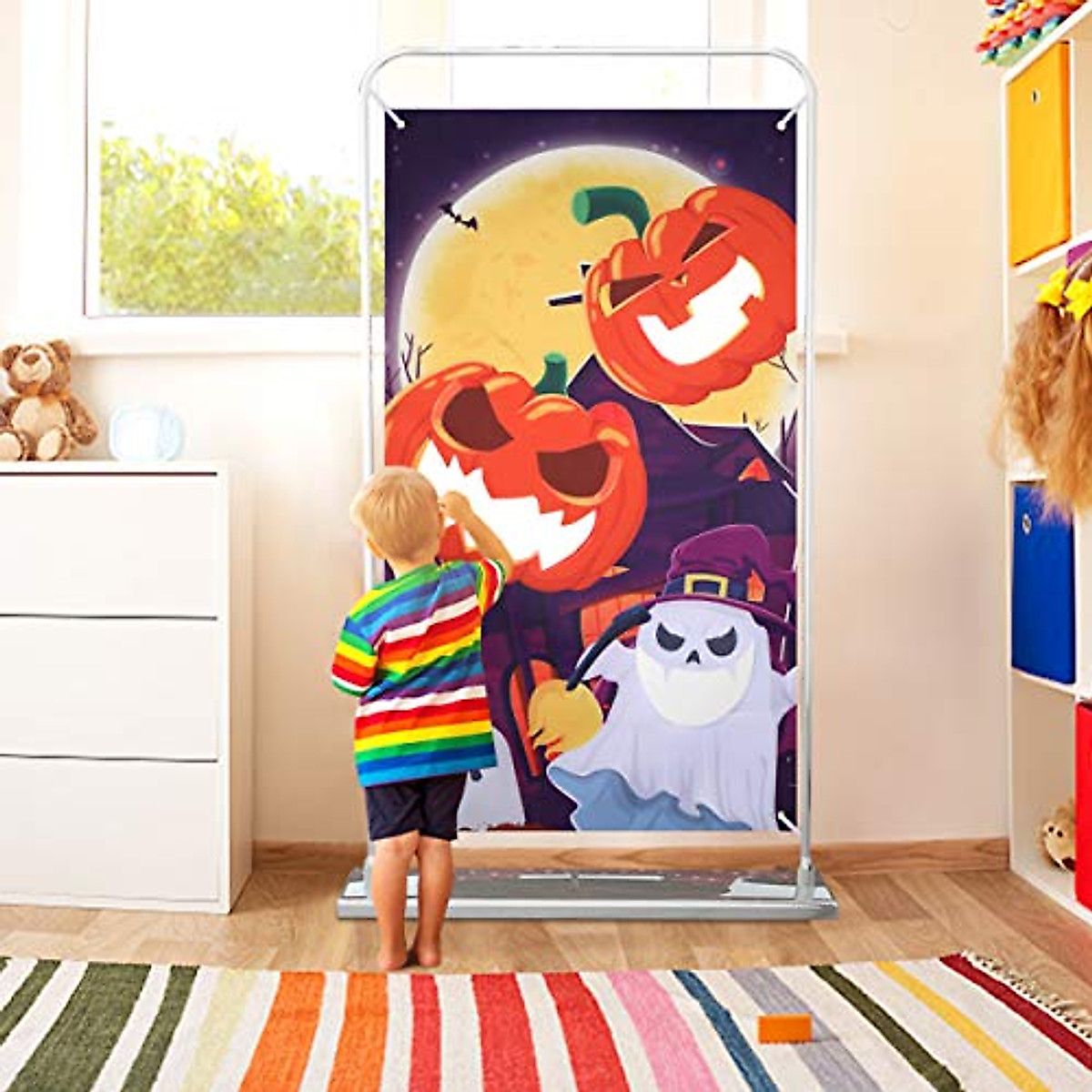 BESPORTBLE Halloween Pumpkin Bean Bag Toss Game Festive Portable Toss Game Banner with Bean Bags Party Favors for Halloween Kids Party