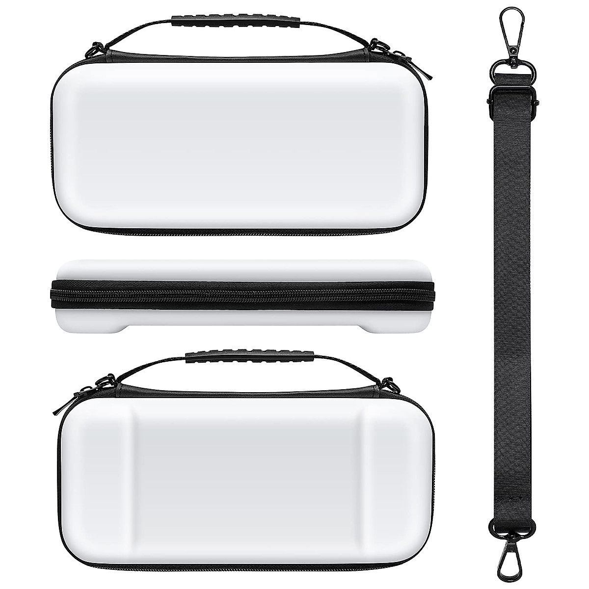 All in 1 Accessories Kits for Switch OLED 2021 Model：Case & Screen Protector, Hand Grips & Racing Wheels for Joy con, Controller Charger Dock, Carrying Case & More -White