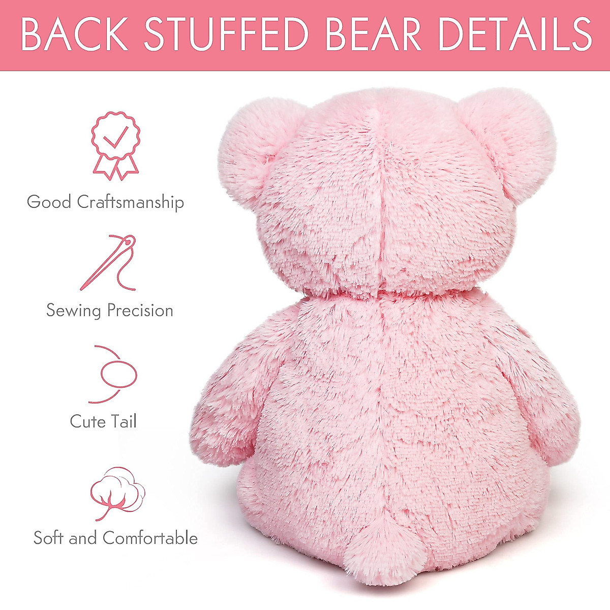 LotFancy Teddy Bear Stuffed Animals, 20 inch Pink Stuffed Bear, Cute Plush Toy with Footprints, Plushies for Kids Baby Toddlers on Baby Shower, Valentine's Day Gift for Girlfriend, Easter Decoration