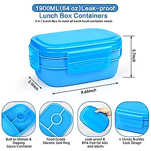 LEITAO 29 Packs Bento Box Kids Adult Lunch Box Container, 1900ML 3 Layer Stackable Lunch Box for Adults/Kids, Multiple Compartments Bento Box With Built-in Utensil Set, DIY Accessories, Bags (Black)