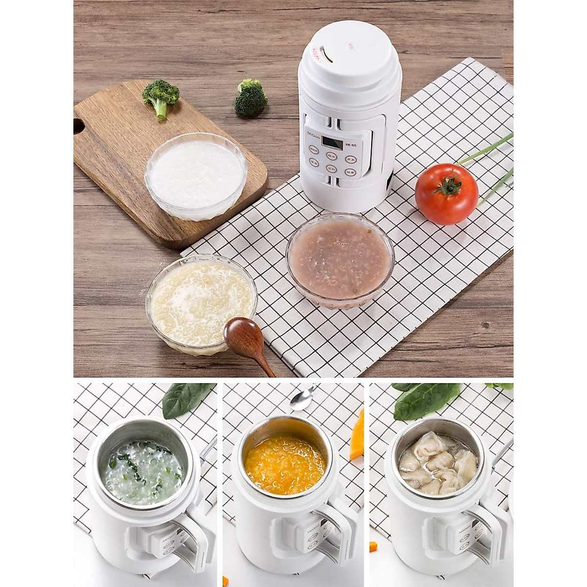 MiGoo Portable Stew Kettle Slow Cooker Electric Mini Travel 0.7L White Without Inner Liner Poach Boil Water Timing Keep Warm Multi-Use Low Power