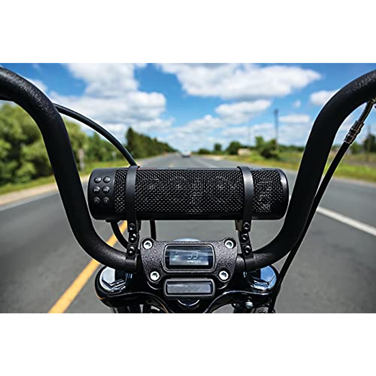 Kuryakyn 2720 MTX Road Thunder Weather Resistant Motorcycle Sound Bar Plus: 300 Watt Handlebar Mounted Audio Speakers with Bluetooth, USB Power Charger, Satin Black