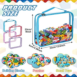 Sanwuta 6 Packs Toy Storage Bags, PVC Organizing Bags with Zipper, Waterproof Toy Bags for Board Games, Building Blocks, Puzzles, Small Toys and Kids Books(Cute Colors, Large)