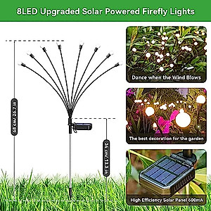 Anerbili Solar Firefly Lights,New Upgraded 8 LED Solar Garden Lights Swaying Light, Sway by Wind,Solar Outdoor Lights Waterproof Yard Patio Pathway Decoration,Warm White (4 Pack)