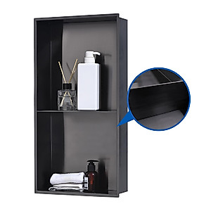 ZDHHT Black Shower Niche Wall Inserted, 12" X 24" X 4" Black Stainless Steel Shower Niche Double Shelves Recessed Modern Wall Niches No Tile Needed, for Kitchen Bathroom Bedroom or Tub Storage