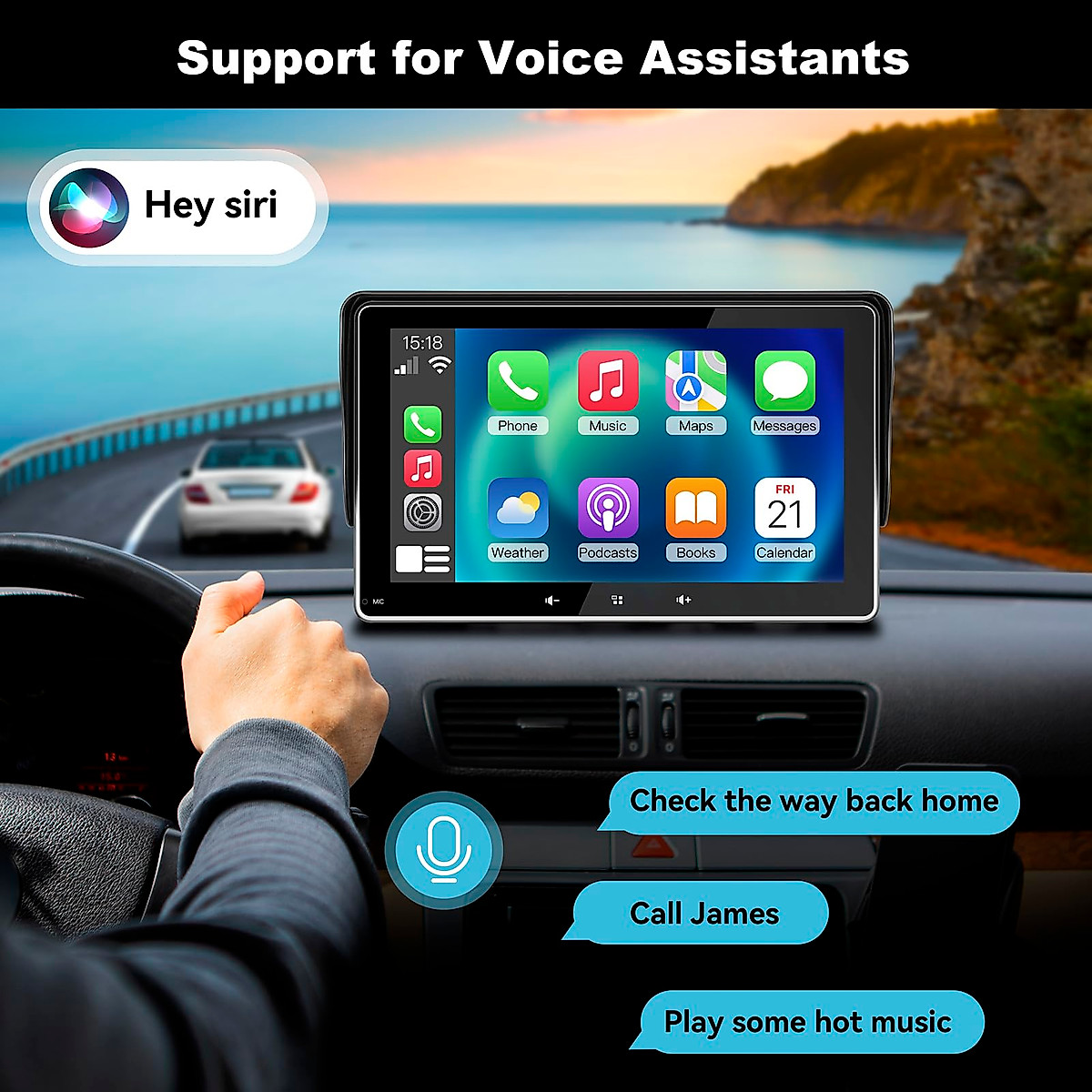 Hinine 7" HD Double Din Car Stereo with 720H Backup Camera, Portable Apple CarPlay Wireless Touch Screen Android Auto Automatic Multimedia Player with Mirror Link/Siri/Bluetooth/Navigation Screen