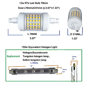 QLEE Dimmable 12w R7s Led Bulb 78mm Daylight 150w Equivalent Halogen Light 3.1" Double Ended J Base T3 R7s 150w 120v Flooding Light Reading Working Security Floor Lamp Soft Light 2PCS