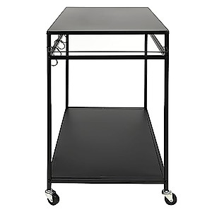 Outdoor Grill Cart,Double Shelf Dining Cart, New Upgraded Stainless Steel Double Shelf Movable Cooking Cart with Side Handle,Flattop Stand Trolley for Kitchen, Outside Backyard Patio (Black)