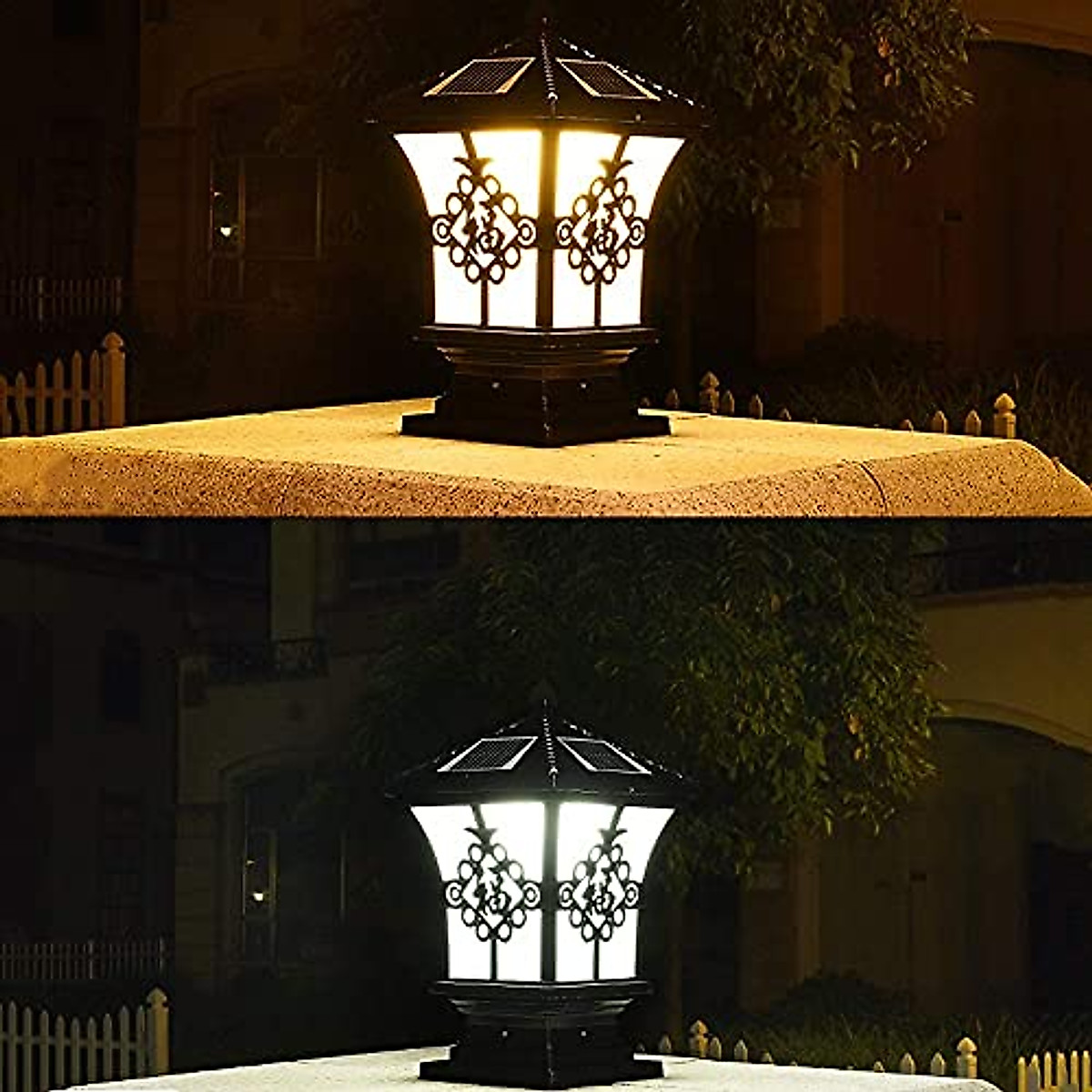 Led Outdoor Solar Post Lamps Industrial Metal Aluminum Column Lights Warm/White Light Adjustable Garden Street Home Pillar Lights(Color:Black,Size:S)