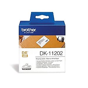 Brother DK-11202 Label Roll, Shipping Labels, Black on White, 300 Labels, 62 mm (W) x 100 mm (L), Brother Genuine Supplies