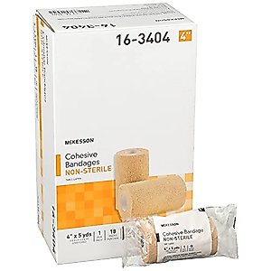 McKesson Elastic Cohesive Bandages, Beige, Non-Sterile, 4 in x 5 yds, 1 Count, 18 Packs, 18 Total