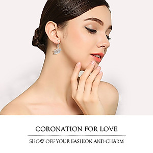 Sterling Silver Round Cubic Zirconia Crown Dangle Earrings for Women Queen Jewelry Mothers Day Gifts for Mom Valentines Christmas Birthday Jewelry Gifts for Wife Girlfriend