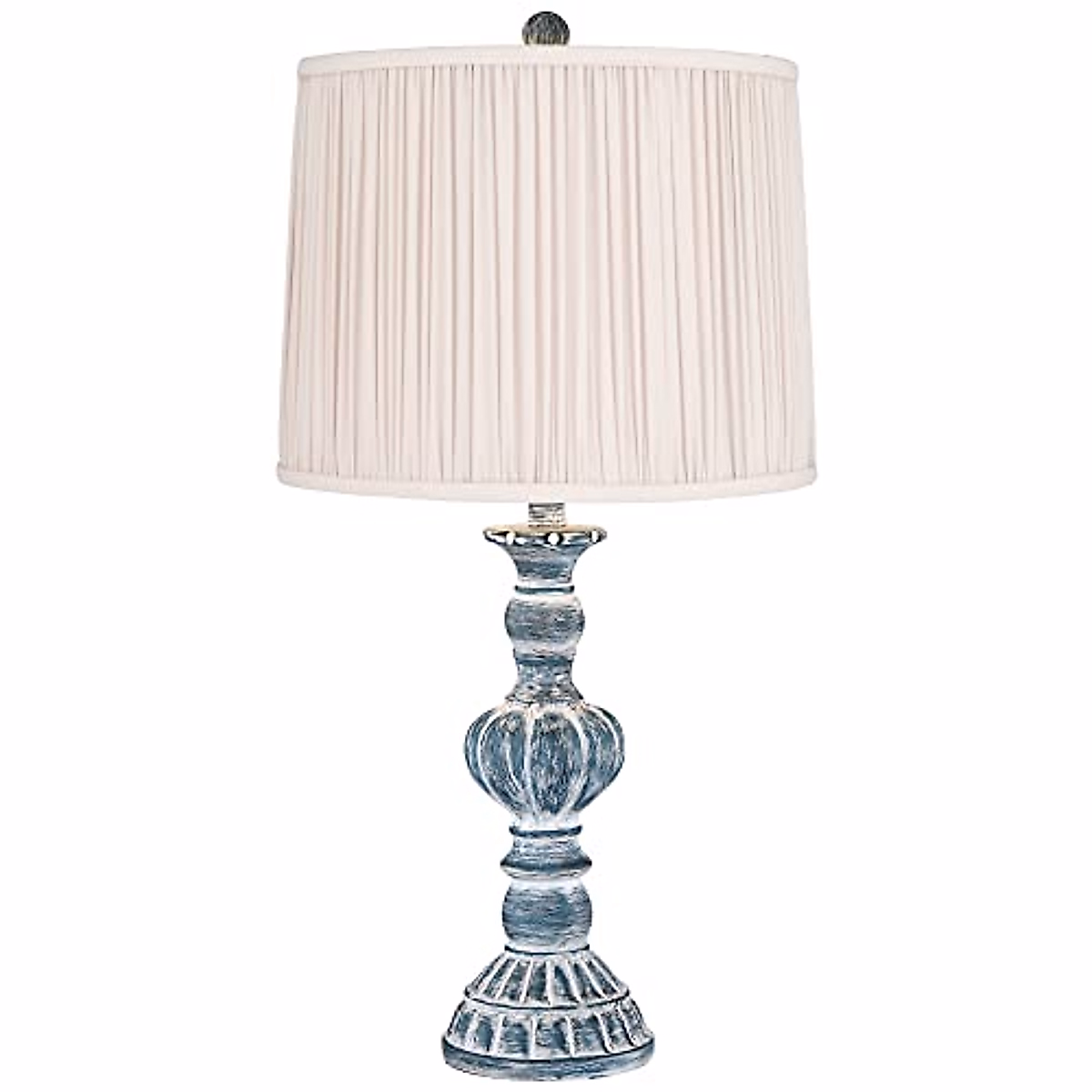 Regency Hill Tanya Rustic Traditional Table Lamps Set of 2 26 1/2" High Blue Washed Oyster Shirred Fabric Drum Shade for Bedroom Living Family Room Bedside Nightstand House Home Office