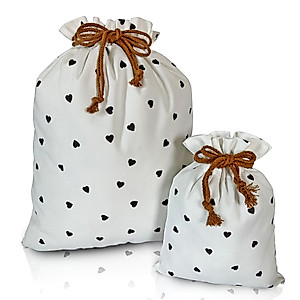 Gather & Knot Drawstring Gift Bags | 20" Large 12" Small | Premium Canvas | Gender Neutral Reusable Fabric Wrap for Wedding, Anniversary, Baby Shower or Birthdays | Heart