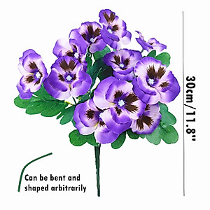 QIANYUN 8 Bundles Fake Flowers Pansy small wild flower daisy Faux Plastic Purple Flowers for Home Wedding Kitchen Garden Table Centerpieces Indoor Outdoor Decor (Purple)