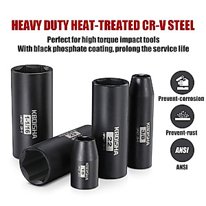 KBOISHA 1/2" Master Drive Impact Socket Set,65-Piece 6 Point Socket Set Standard SAE and Metric Sizes CR-V Steel Sockets with Adapters & Ratchet Handle