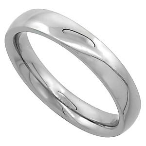 Surgical Stainless Steel 4mm Domed Wedding Band Thumb Ring Comfort-Fit High Polish, size 10.5