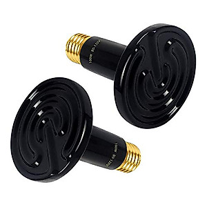 100W 2 Pack Ceramic Heat Lamp Bulb Infrared Reptile Heat Emitter Heater Lamps Bulbs for Pet Brooder Coop Chicken Lizard Bearded Dragon Turtle Snake Aquarium, No Light Emitted No Harm (ETL Listed)