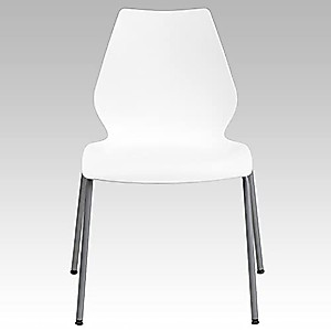 Flash Furniture 5 Pack HERCULES Series 770 lb. Capacity White Stack Chair with Lumbar Support and Silver Frame