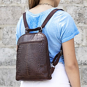 Jack Georges Hornback Croco Small Convertible Backpack/Crossbody #HB133 (Brown)