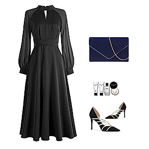 Quniko Elegant Faux Suede Clutch Evening Wedding Handbag Envelope Purse with Chain, Diamond Blue