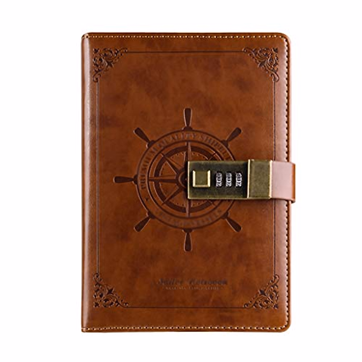 WFS Notebook Digital Password Combination Student Diary Notepad B6 PU Leather Creative Retro for Travel Business Office (Color : Brown)