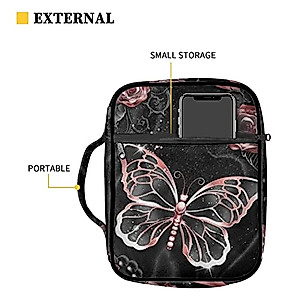 chaqlin Asethetic Bible Covers Carrying Bible Case Butterfly Print Bible Carrier Tote Handbags Bible Book Protective Multi-Pocket