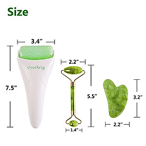 Face Ice Roller Jade & Gua Sha Set Gifts for Women Mom Mothers Day Facial Puffy Eyes Massage Natural Cooling Anti Wrinkle Skin Care Travel Tools Treatment for Puffiness Migraine Pain Relief Relaxing