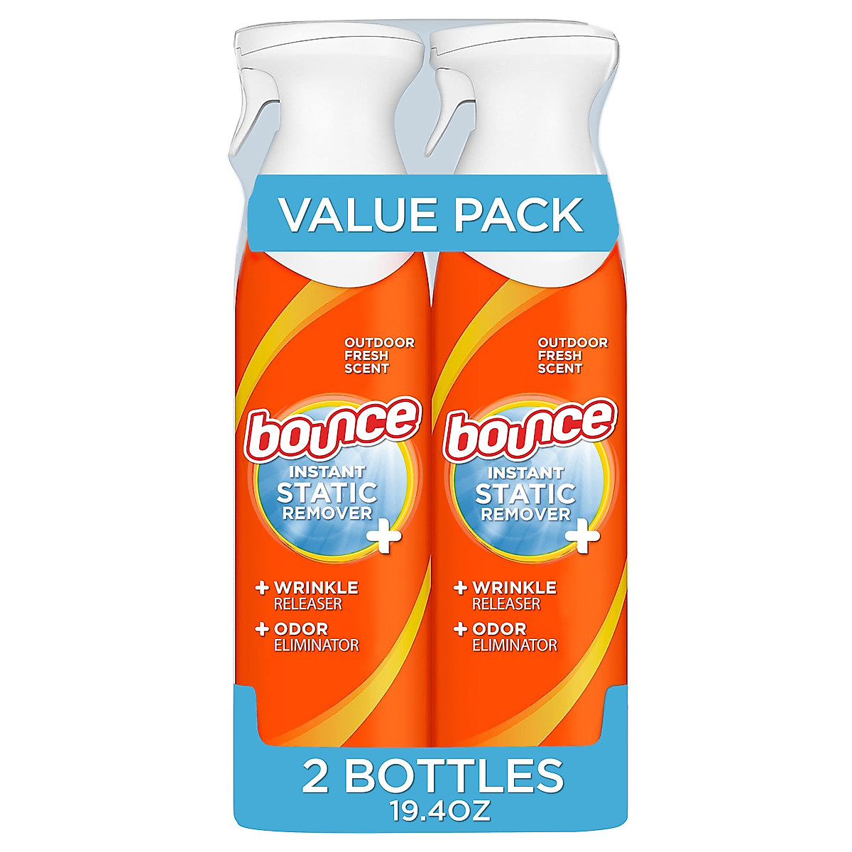 Bounce 3-in-1 Anti Static Spray & Wrinkle Release - Odor Eliminator, Fabric Refresher & Dewrinkle Spray for Clothes, Anti-Wrinkle Spray for Clothing, Travel Size Wrinkle Releaser, 9.7 Fl Oz, Pack of 2