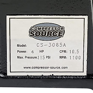 Compressor Source 4 to 5 HP Air Compressor Pump Replacement Single Stage 3 Cylinder 10-12 CFM Max Cast Iron CS3065A