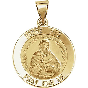 Jewels By Lux 14K Yellow Gold 18mm Round Hollow Padre Pio Medal