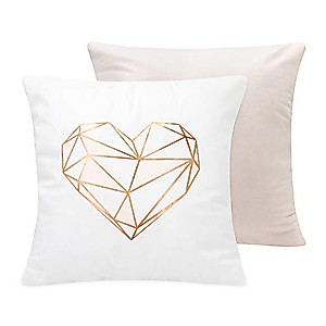SUMGAR Throw Pillow Covers Pink Love Rose Gold White Pillowcase Teen Girls Geometric Cushion Case for Sofa Couch Bed Living Room Bedroom Office Set of 2, to Mom,18 x 18 inch