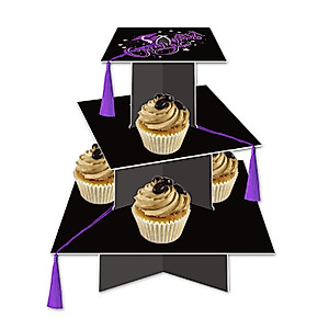 Graduation Decorations 2024 Graduation Cap Cupcake Stand with Tassel Graduation Party Favors Table Decor Grad Party Supplies (Purple)