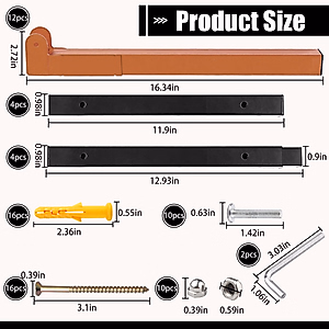 Caliee Wood Organizer Rack and Lumber Storage Rack Wall Mount with 3-Level Holds Up 1400 LBS,Garage Organization and Wall Storage,4 Pieces