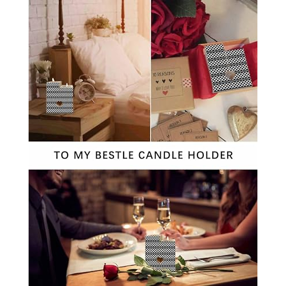 Black Stripe Candle Holder with Tea Light,Vintage Wood Tealight Candle Stick Holder Pillar Centerpiece,Heart-Shaped Tall Wooden Tea Light Candle Holders Set Geometry Abstract Contemporary Boho Dot