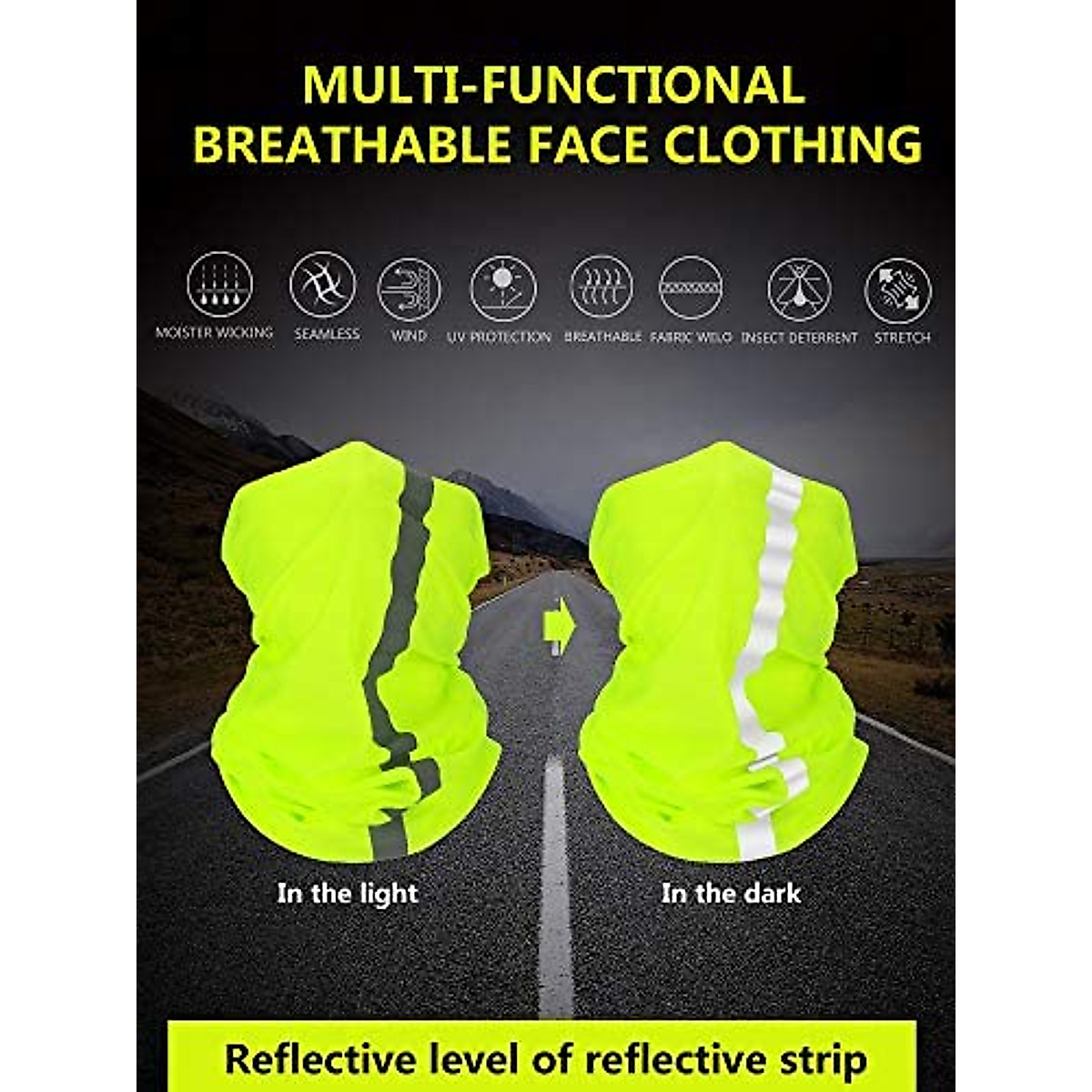 SATINIOR 8 Pieces Reflective Neck Gaiter for Men Cycling Balaclava Face Mask Cover Bandana Capuchas para el sol para Hombre Fluorescent Yellow