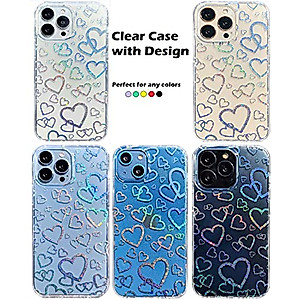 LSEEKA Compatible with iPhone 13 Pro Max Clear Case with Love Heart Laser Glitter Holographic Design,Sparkly Bling Cute Hard PC & Soft TPU Bumper Shockproof Protective Phone Cover for Women Girls