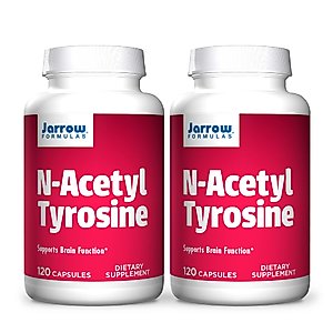 Jarrow Formulas N-Acetyl Tyrosine 350 mg - 120 Capsules, Pack of 2 - Supports Brain Function - Contains Vitamin B6 for Amino Acid Metabolism - 240 Total Servings
