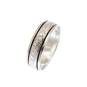 925 sterling silver Hawaiian plumeria scroll black enamel border 6mm ring size 7