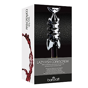 BarCraft Lazy Fish Corkscrew and Bottle Opener, Stainless Steel Wine Opener, 16.5 x 7.5 x 4.5cm, Silver
