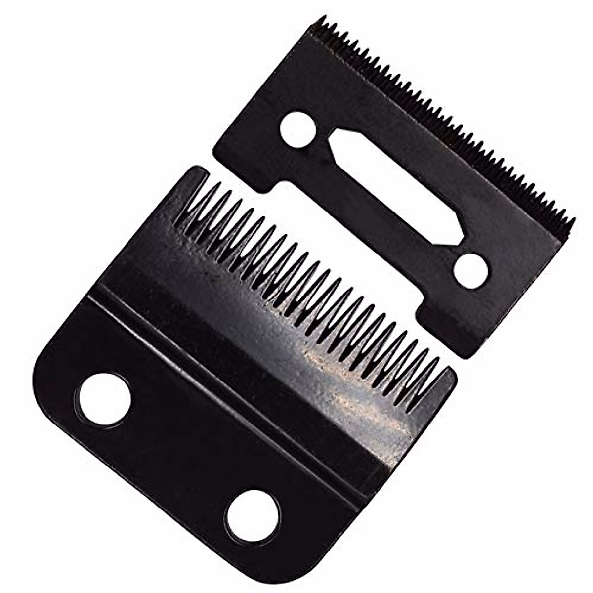 Professional 2-Hole Stagger Tooth Replacement Blades Set #2161, 1 Carbon Steel Fixed Fade Blade, 1 Ceramic Moving Cutter Blade, Compatible with Wahl 5 Star Series Magic Clip Hair Clippers(Black)